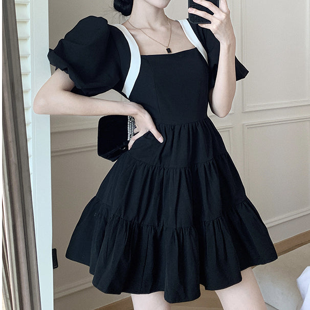 Backless Bow Square Neck Sweet Black Dress – DRESSVY