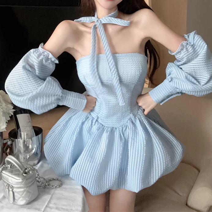 Lantern Sleeve Waist Slim Fit Puffy Tube Top Dress – DRESSVY