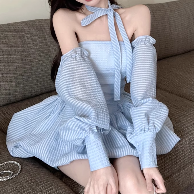 Lantern Sleeve Waist Slim Fit Puffy Tube Top Dress – DRESSVY