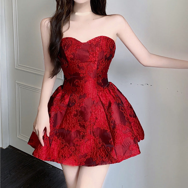 Vintage Rose Tube Top Slim Puff Cocktail Dress – DRESSVY