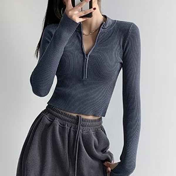 Half Turtleneck Zip Pit Sweater Top – DRESSVY