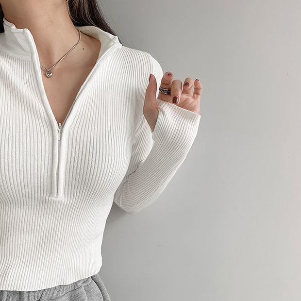 Half Turtleneck Zip Pit Sweater Top – DRESSVY