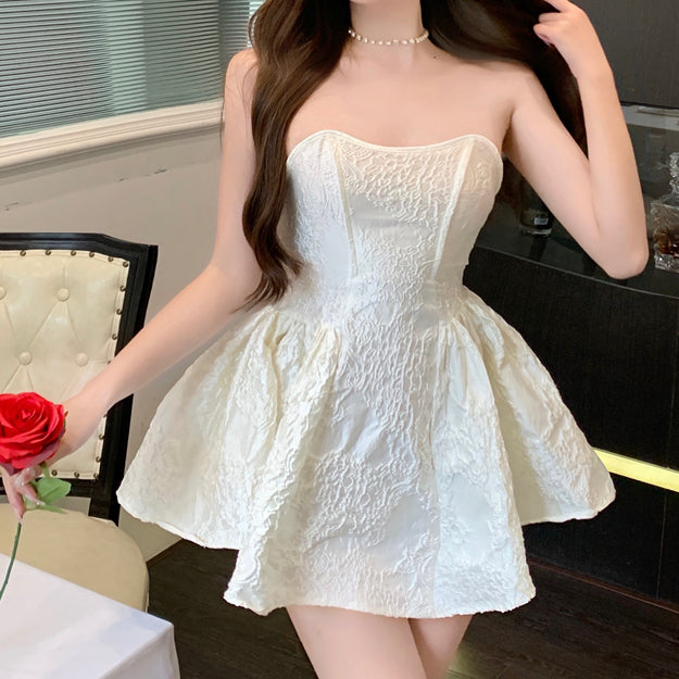 Vintage Rose Tube Top Slim Puff Cocktail Dress – DRESSVY