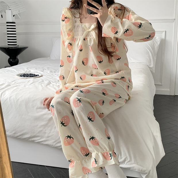 Pajamas Sweet Square Neck Print Casual Homewear Set – DRESSVY