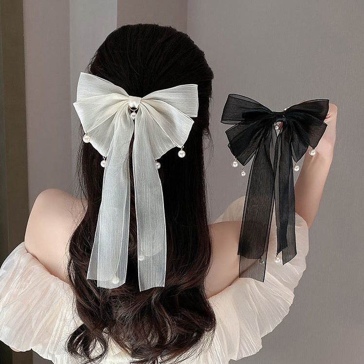 Streamer Pearl Bow Spring Hair Clip – DRESSVY