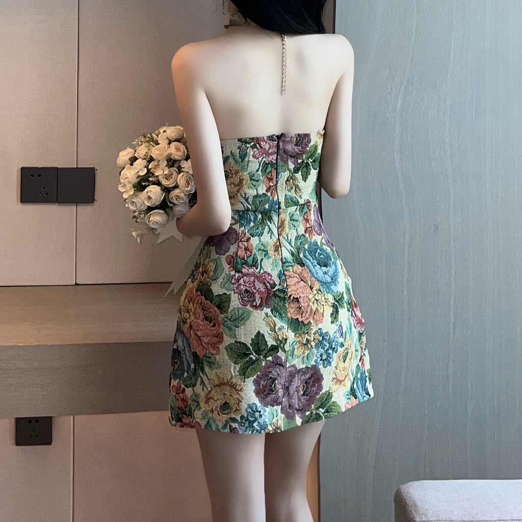 Low Cut Oil Painting Printing Irregular Slit Dress – DRESSVY