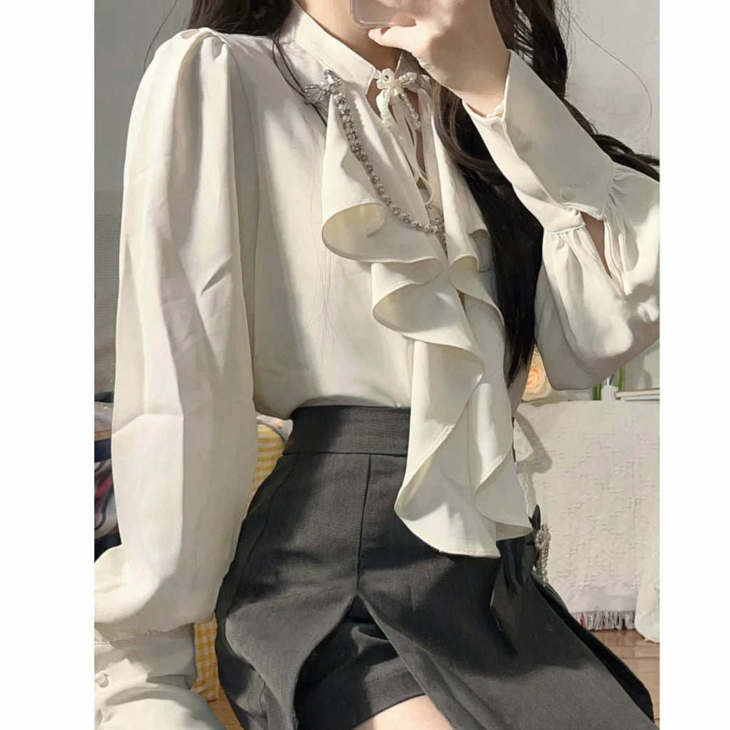 Chain Long Sleeve Shirt Bowknot Skirt Set – DRESSVY