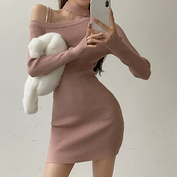 Knit Sweater Halter Neck Strapless Long Sleeve Winter Dress – DRESSVY