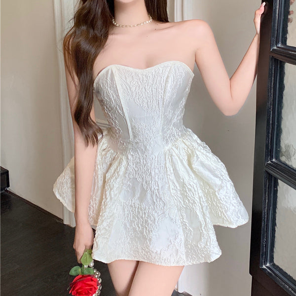 Vintage Rose Tube Top Slim Puff Cocktail Dress – DRESSVY