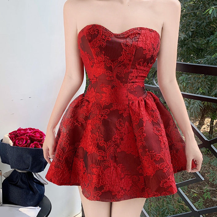 Vintage Rose Tube Top Slim Puff Cocktail Dress – DRESSVY